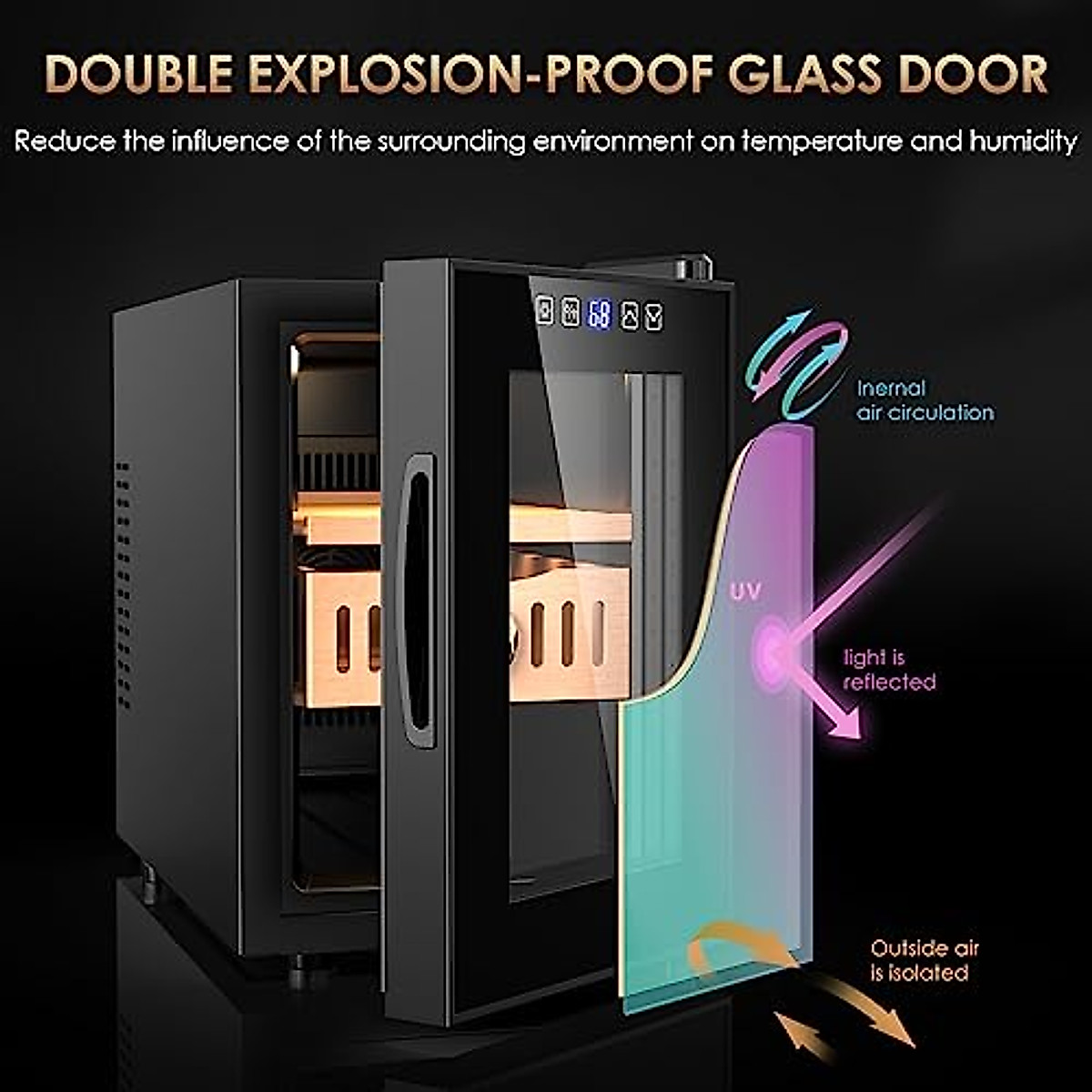 Mojgar 18L Electric Cooler Cabinet, 100 Counts Cooling and Heating Temperature Control Cabinet with Spanish Cedar Wood Shelves & Hygrometer, Gift for Men Father Husband