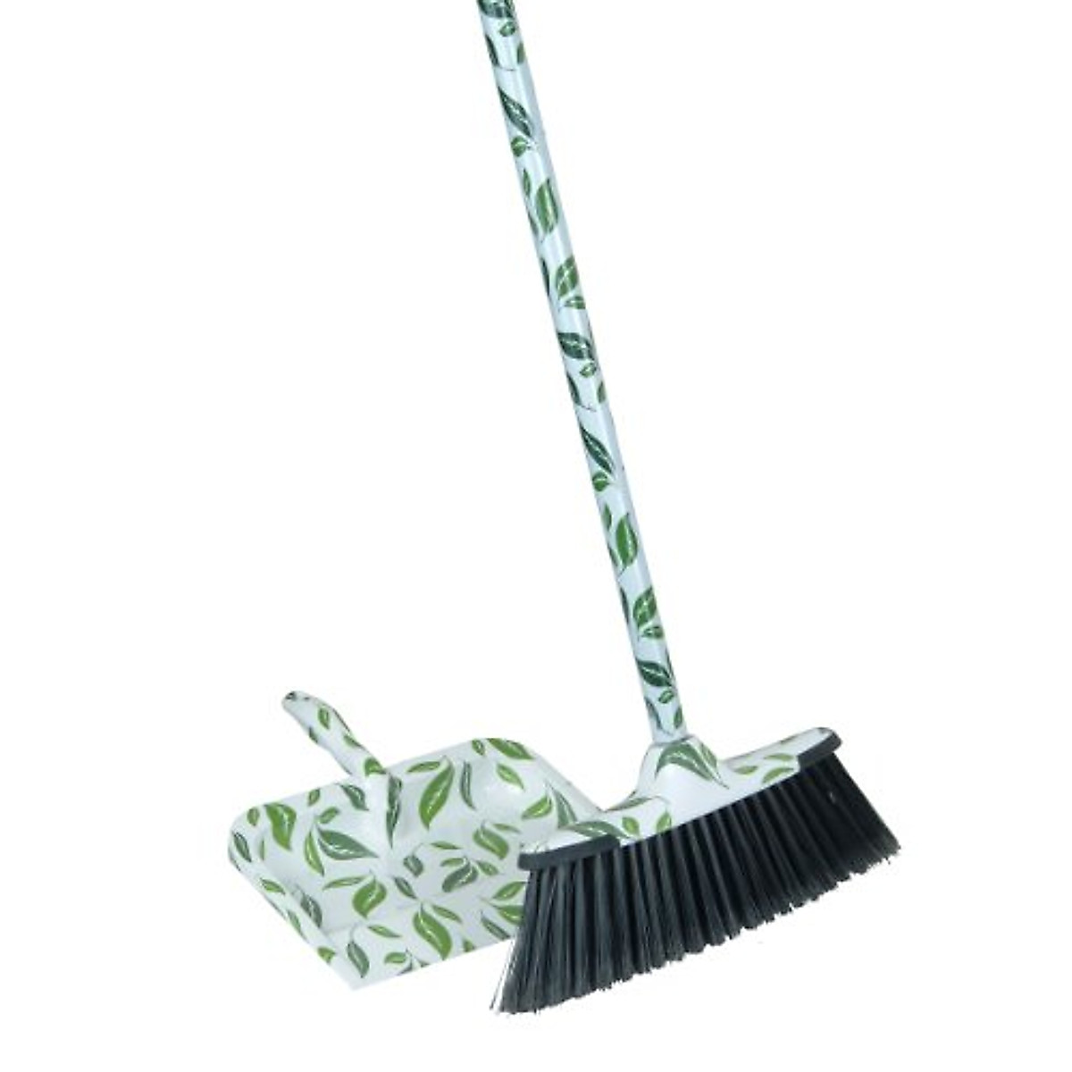 Superio Broom and Dustpan Set Leaf Design Print, Durable Home and Kitchen Broom With A Matching Dust Pan, Durable Material Heavy Duty