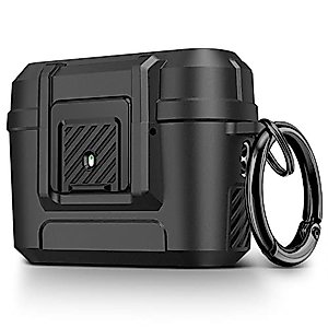 Youtec Compatible with Airpods Pro 2 Case Cover with Cleaner Kit, Military Hard Shockproof Airpods Case Cover Protective Case with Automatic Secure Lock & Keychain（10 in 1） (Black-1)