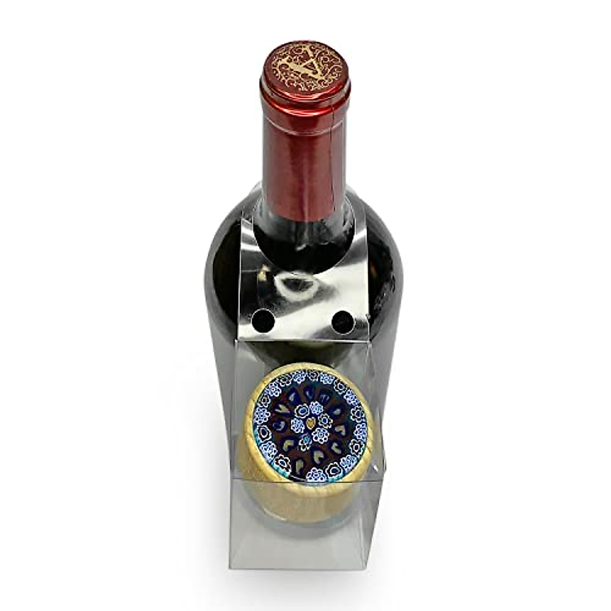 Wine Bottle Stopper – Unique gift for Dinner Host, Wine Lover, or Housewarming – a versatile wine accessory, use for Wine or Champagne – Handmade of Murano Glass and Portuguese Cork keeps wine fresher