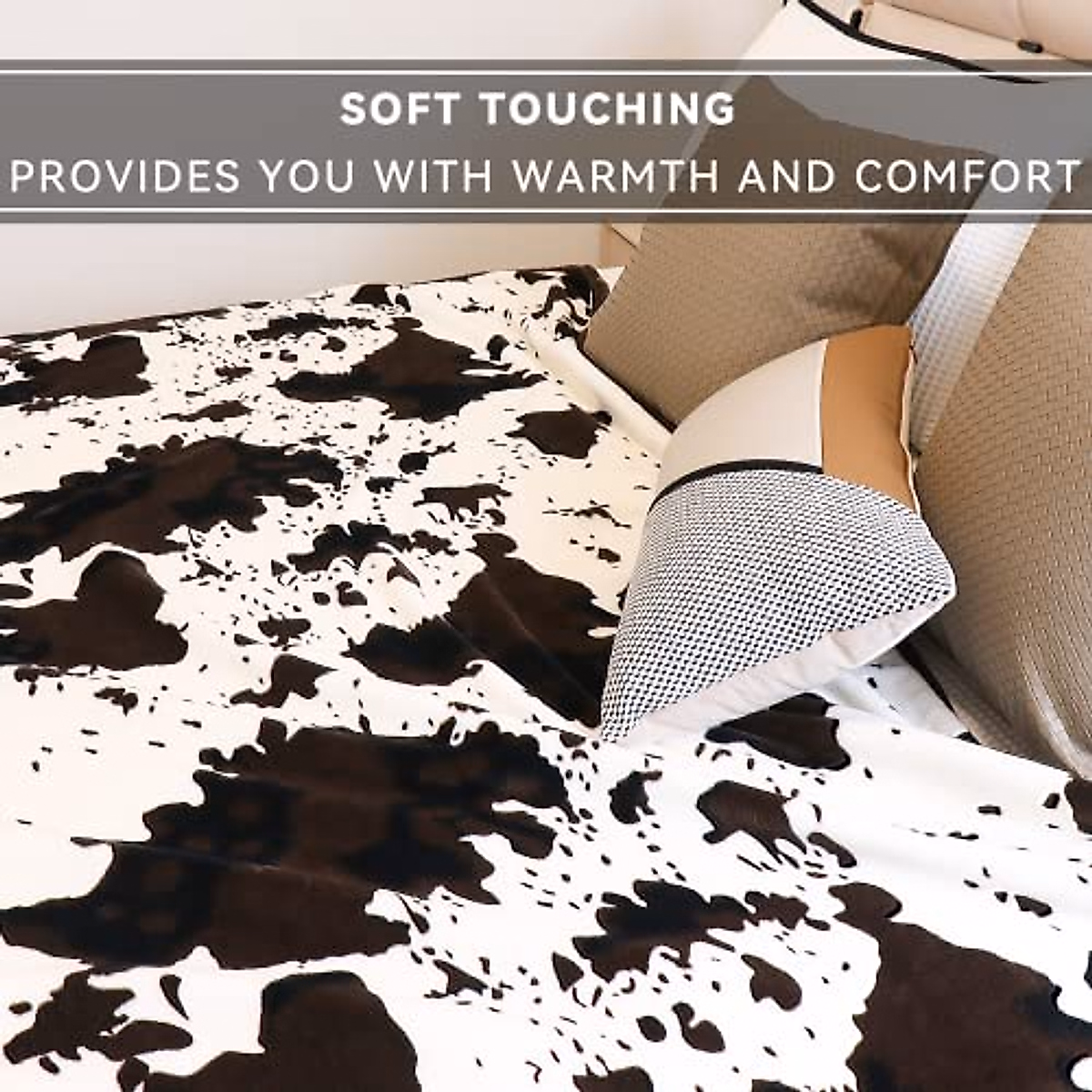 Fleece Cow Print Throw Blanket, Super Soft Flannel Cozy Cow Blankets for Adults, Lightweight Fuzzy Cow Blankets for Couch Sofa Bed Office, Throw Size Warm Plush Blankets for All Season 50"×60"