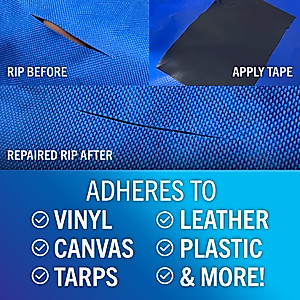 Repair Tape for Fabric Boat Covers, Canvas Tents, Pop-Up Campers, RV Awnings, Tarps, Canopies, Bimini Tops, Sails, Air Mattress Patch Kit, 30ft x 3" Black Heavy-Duty Waterproof Vinyl