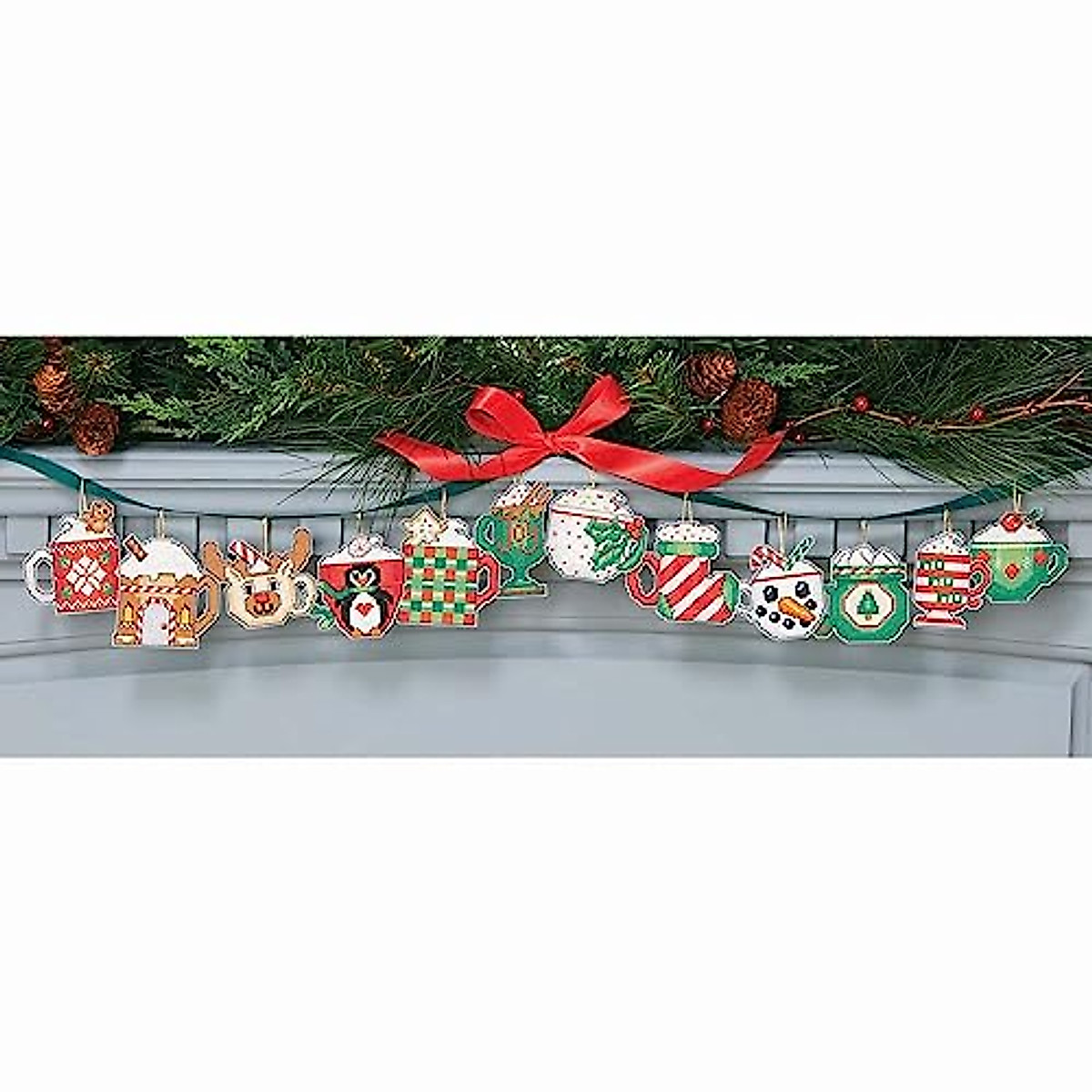 Herrschners Peppermint Mug Garland Counted Cross-Stitch Kit
