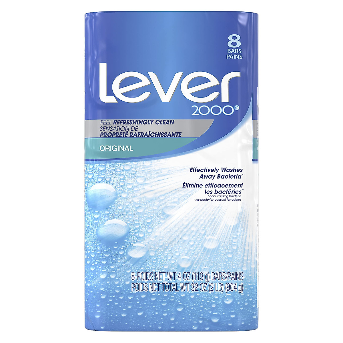 Lever 2000 Bar Soap Refreshing Body Soap and Facial Cleanser Original Effectively Washes Away Bacteria 4 oz 8 Bars