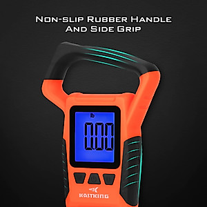KastKing Fish Scale, WideView Floating Waterproof Digital Scale with No-Puncture Lip Gripper, 2.5” Large LCD Display, 110lb Capacity, Stores up to 9 Weights, Orange