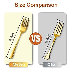 MACIFECI Gold Serving Utensils Set of 12, Stainless Steel Serving Sets with, 9.8''Serving Forks, Slotted Spoons, Tongs, Ladle, Butter Knife, Pie, Serving Utensils in Gold for Parties,Buffet, Wedding