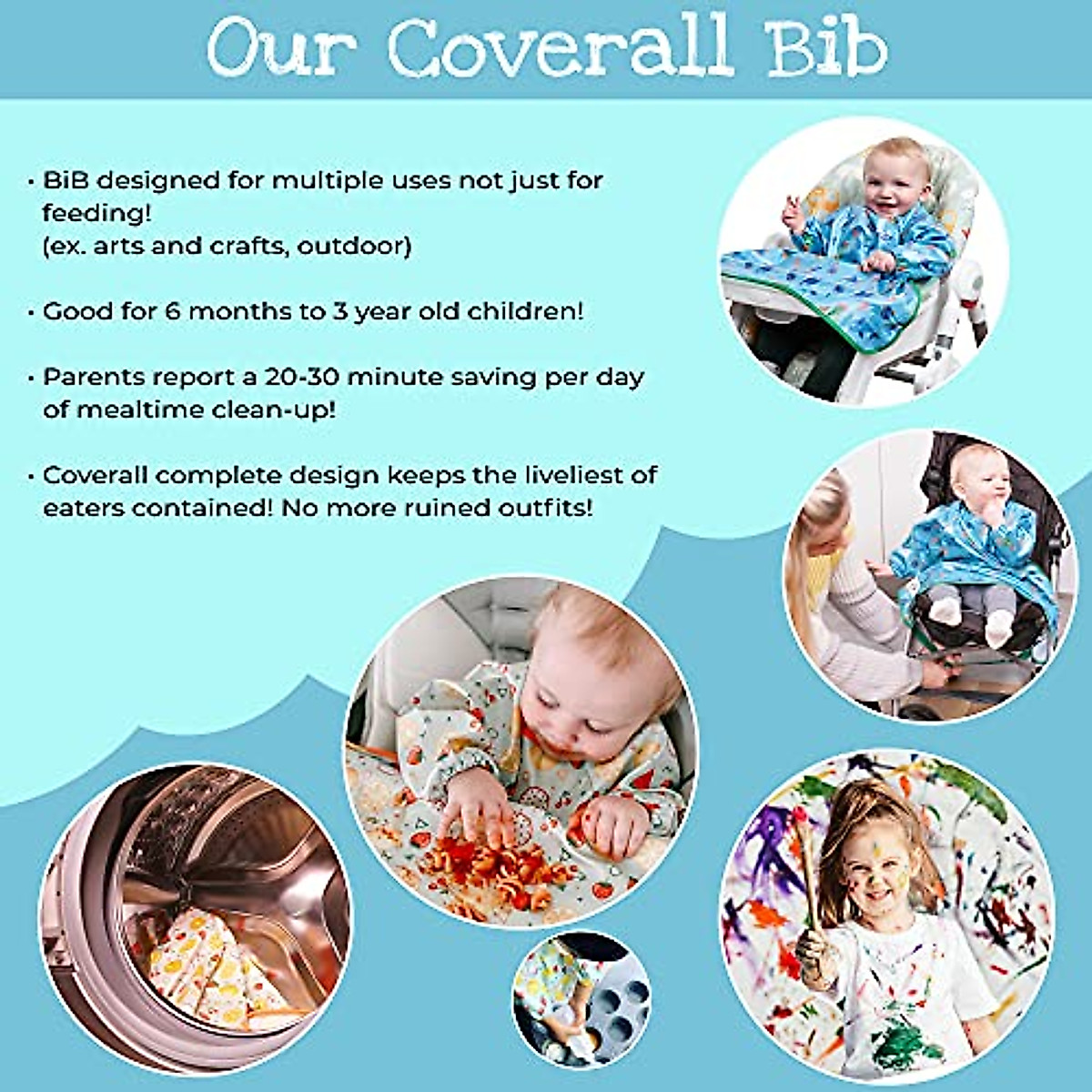 ShiShu Creations Weaning Bib Feeding Bib, Long Sleeve Bib, Ideal for Baby Led Weaning (BLW), Waterproof & Stain Resistant (Twin)