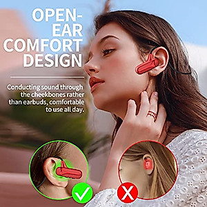 WESADN Bone Conduction Headphones Bluetooth Wireless Open Ear Headphones Build in Microphone Stereo Sport Workout Headset Earphones for Running Cycling Hiking Driving for iPhone Android F1 Red