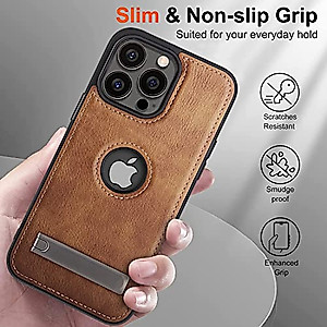 WTCASE for iPhone 14 Pro Max Leather Case, Thin Flexible Soft Grip Luxury Vgean Cover for Men, Protective Slim Kickstand Shockproof Phone Cases Compatible with iPhone 14 Pro Max(2022) 6.7" (Brown)