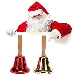 ARFUKA Hand Bells Silver Steel Service Handbells Black Wooden Handle Metal Bells Musical Percussion Dinner Bell Classroom Bell Multi-Purpose Events Bell Christmas Hand Bell Pakc of 2