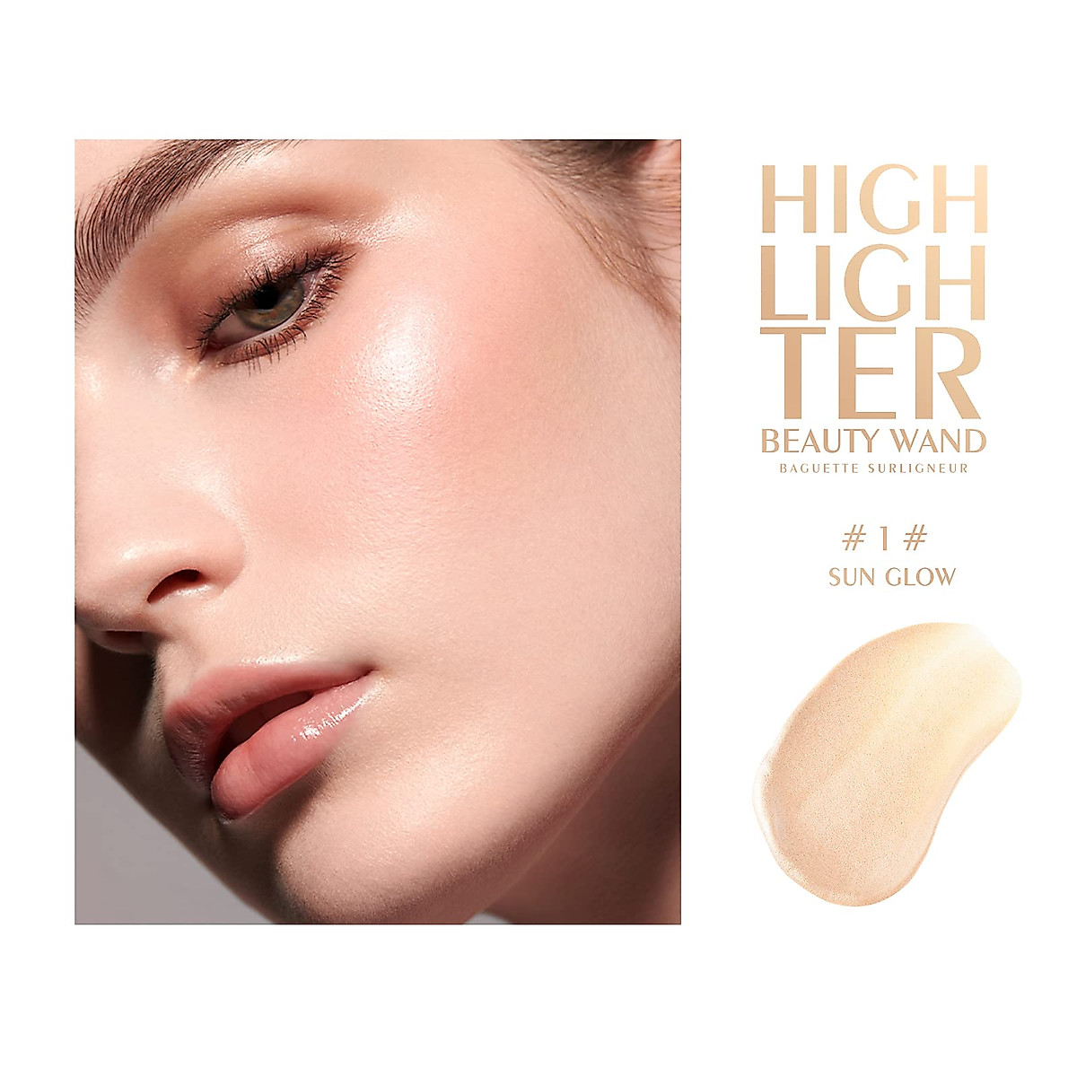 KYDA Highlighter Beauty Wand, Face Illuminator with Cushion Applicator, Natural Glossy Finish, Silky Smooth Cream, Face Highlighter Bronzer Makeup, Lightweight Blendable, by Ownest Beauty-Sun Glow