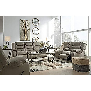 Signature Design by Ashley McCade Contemporary Manual Pull Tab Reclining Loveseat with Center Console, Gray