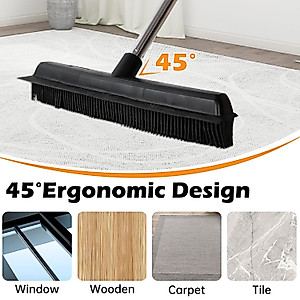 Pet Hair Removal Broom Rubber Broom for Carpet,Floor Brush for Carpet,60" Long Handle Fur Sweeper with Long Handle for Fluff Carpet