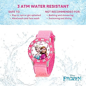 Disney Frozen Analog Watch, Time Teacher for Kids and Toddlers, Pink Bezel & Nylon Strap Watch
