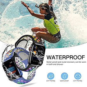 Adorve Compatible with Apple Watch Bands 49mm 45mm 44mm 42mm Women Men, Breathable Air Holes Silicone Sport Band for iWatch Ultra 2 SE Series 9 8 7 6 5 4 3 2 1, Black/White/Blue Gray/BlueRainbow