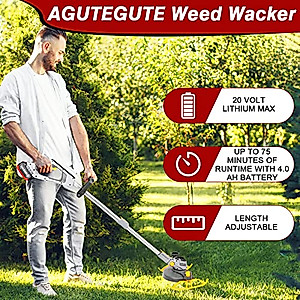 Weed Wacker Cordless - Battery Powered Weed Whacker Eater Rechargeable 3 in 1 - One 4.0 Ah Battery, AGUTEGUTE Weed Whacker Cordless 20V Electric Grass Edger Trimmer with Blade and Charger (One 4.0 Ah)