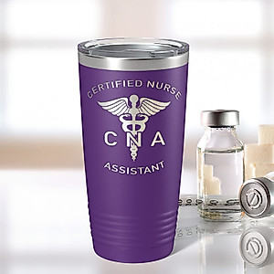 CNA Certified Nurse Assistant Gift on Purple 20 oz Stainless Steel Tumbler with Lid - Insulated Cup - Travel Mug