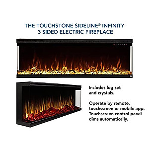 Touchstone Sideline Infinity 3-Sided Smart 50-inch WiFi-Enabled Electric Fireplace - 80045 - Built-in - 60 Color Combinations - 1500/750 Watt Heater (68-88°F Thermostat) - Black - Log & Crystals