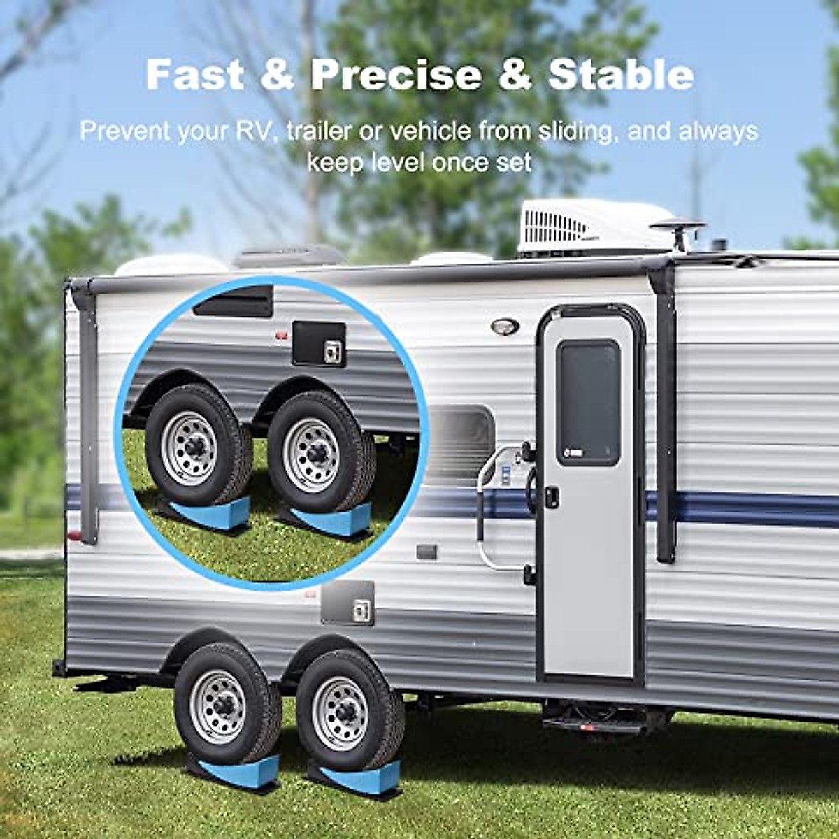 aushucu Camper Leveler 2 Pack Non-Slip Design Ramps Kit for rv Accessories Travel Trailer rv Leveling Blocks(Blue)