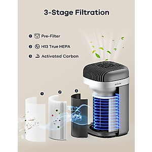 Welov Air Purifiers for Home: H13 True HEPA Air Purifiers for Pets Allergies Asthma,Mini Portable Air Cleaners with Aromatherapy,Removal Up to 0.1 Microns,23dB Air Purifier for Bedroom