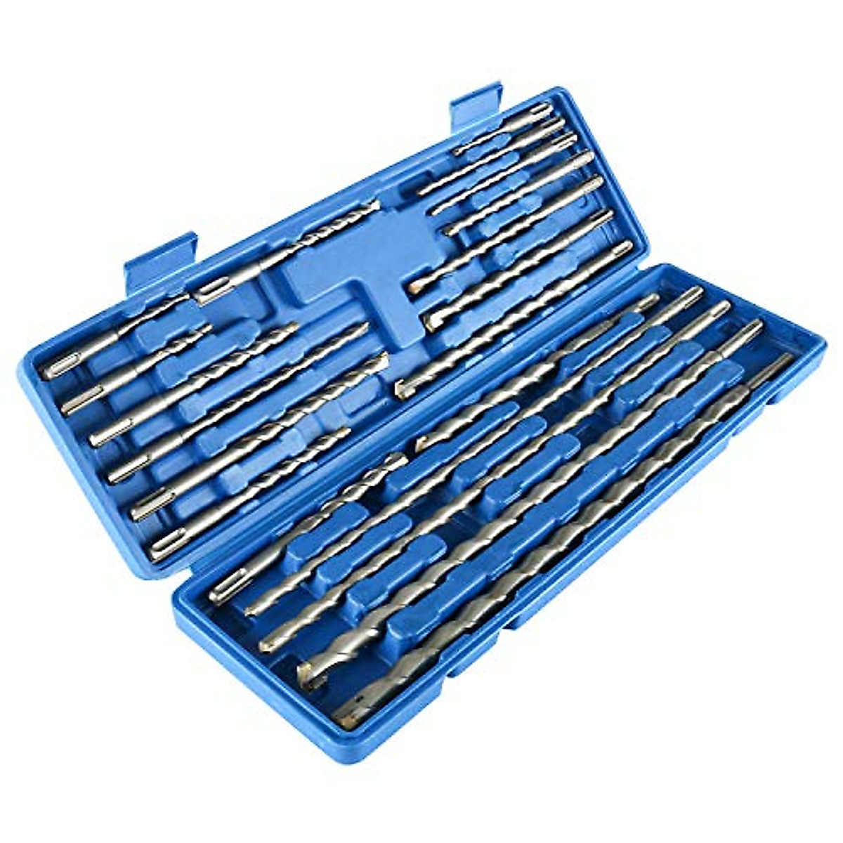 20pcs SDS Plus Rotary Hammer Drill Bits, SDS+ Carbide Tipped Stone Concrete Masonry Hole Tool Set For Ceramic Tile, Brick, Wall 3/16"~13/16" with Storage Case