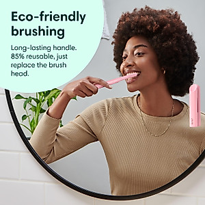 Quip Rechargeable Smart Sonic Toothbrush for Adults - Timed Electric Toothbrush with Bluetooth & Rewards App - Replaceable Brush Head, Soft Bristles, Metal Handle - Travel Toothbrush - All-Pink
