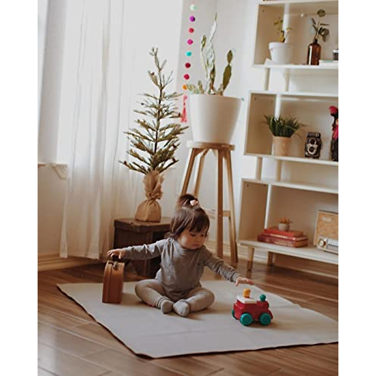 Vegan Leather High Chair Mat by Lark Baby Goods (40 x 40 in) - Waterproof Wipeable Splat Mat for Under High Chair - Baby High Chair Floor Mat for Splash and Spill Protection - Grey