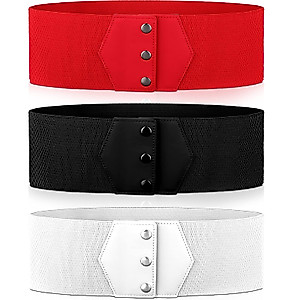 Stretchy Belt for Women 3 Pieces Elastic Snap Belt White Red Black Women Belts for Dresses Vintage Cinch Belt Elastic Waist Belt Women's Snap-button Waistband for Daily Dress Coat Costume Supplies