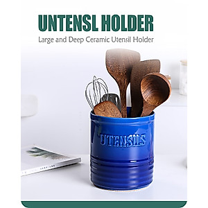 Kitchen Utensil Holder, Lareina Utensil Caddy for Countertop & Ceramic Batter Bowl With Handle and Pour Spout
