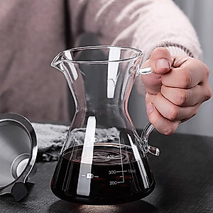 COFISUKI Pour Over Coffee Maker - Elegant Drip Coffee Maker with Reusable Stainless Steel Filter/Dripper, Lead-Free Borosilicate Glass Coffee Carafe for 1-4Cup (500ml/17oz)