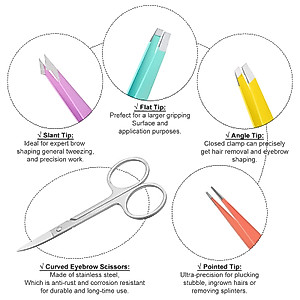 Tweezers, Eyebrow Tweezer Set for Women & Men, Eyebrow Tweezers with Case, Precision Tweezers for Facial Hair and Ingrown Hair Removal (6-Pack)