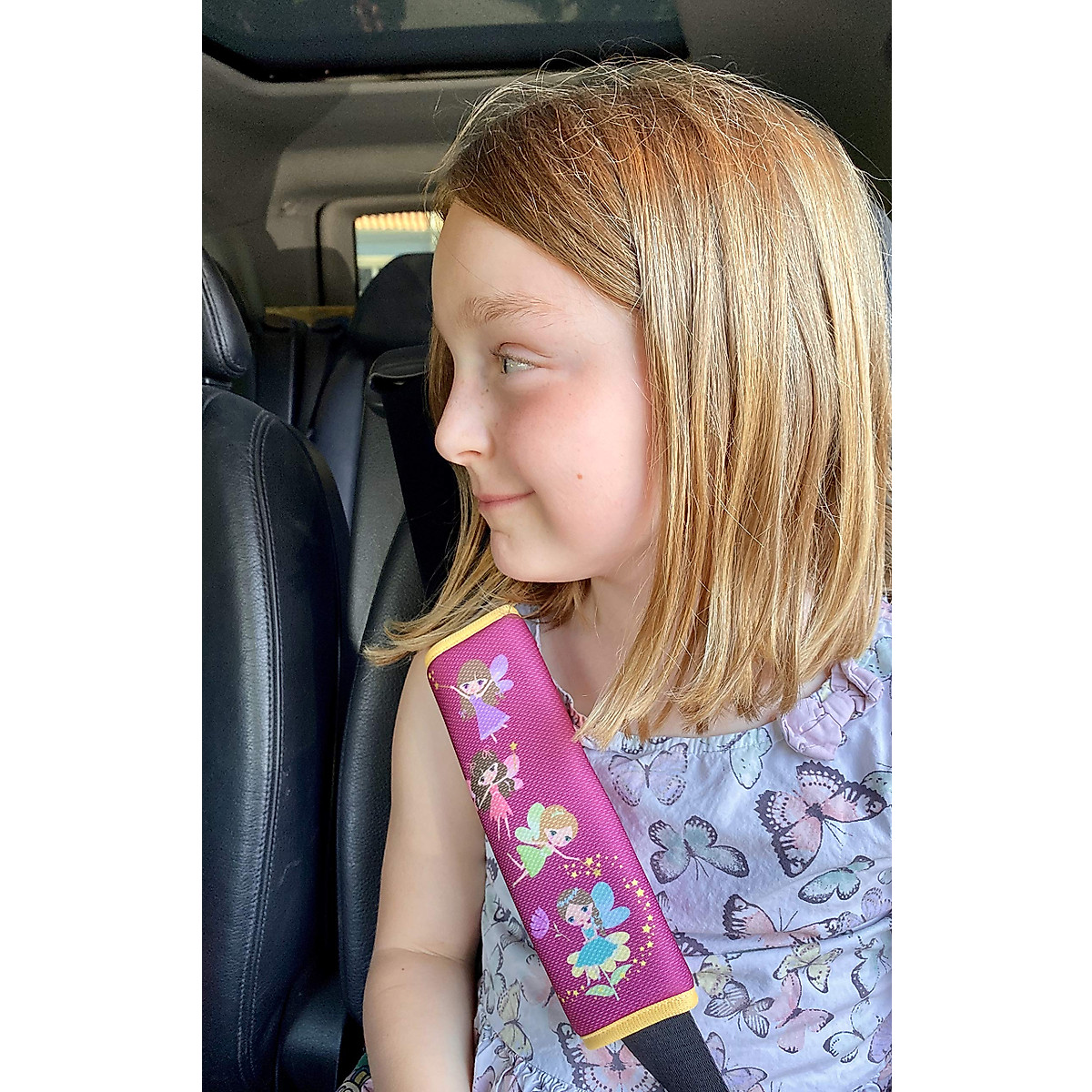 2X HECKBO car Seatbelt Protector with Fairy Fairies for Children Boys Girls, Belt Shoulder pad Pads, car seat Belt Protection, Safety seat Belt pad Pillow, Kids Belt Padding - 2.36“ x 8.27“