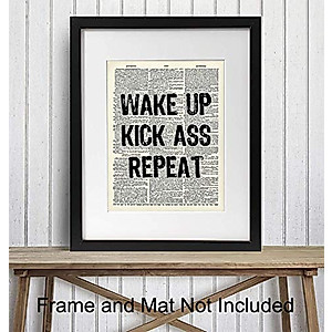 Motivational Wake Up Dictionary Art, Wall Decor Picture - 8x10 Upcycled Home Decoration Poster Print for Office, Apartment, Living Room, Gym, Studio - Inspirational Gift for Entrepreneur, Athlete
