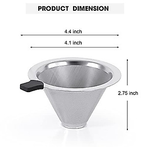 INSINTAR Pour Over Coffee Dripper Reusable Stainless Steel Pour Over Coffee Maker Cone Coffee Dripper Slow Drip Paperless Coffee Filter for 1-2Cup