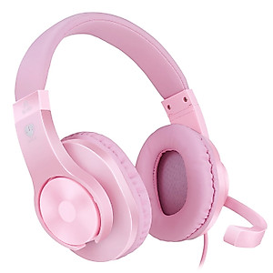 BlueFire Kids Headphones for Online School, Children, Teens, Boys, Girls, 3.5mm Stereo Over-Ear Gaming Headphone with Microphone and Volume Control for PS4, PS5, New Xbox One（Pink）