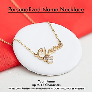 Disney Minnie Mouse Personalized Name Necklace - Flash-Plated Name Necklace Personalized, Flash Plated Name Pendant, Cubic Zirconia Minnie Icon, Script Font