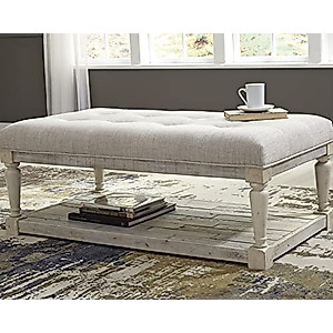 Signature Design by Ashley Shawnalore Farmhouse Upholstered Solid Wood Ottoman Coffee Table, Whitewash