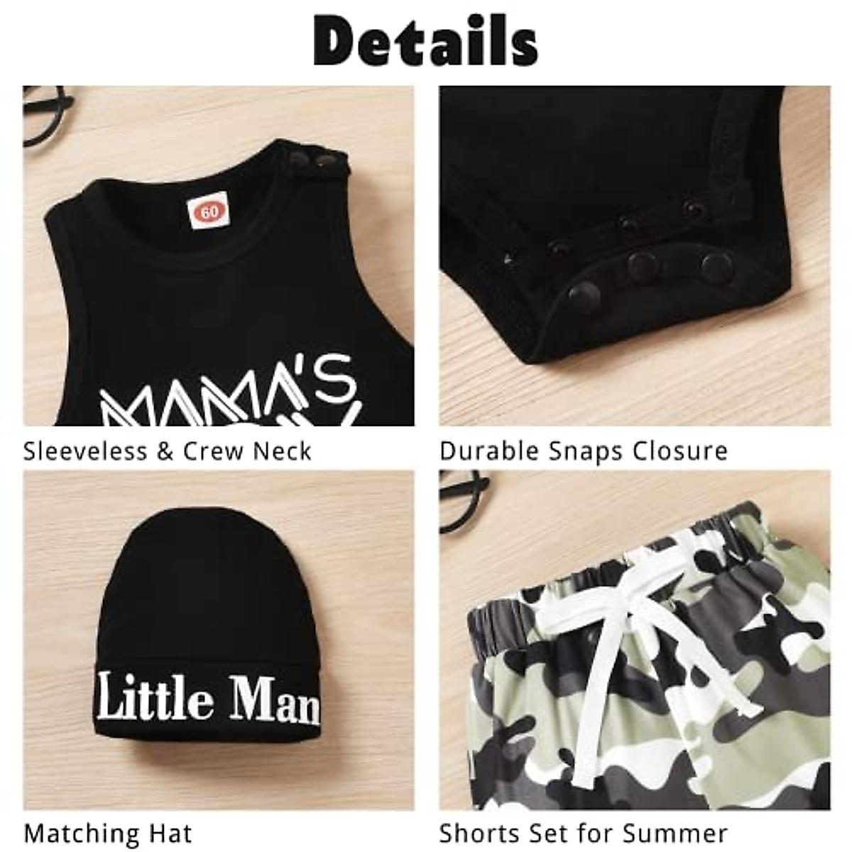 Aalizzwell Preemie Baby Boys Clothes Outfit Mamas Sleeveless Camouflage Shorts for Spring Summer Clothing Premature Black