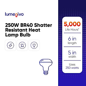 lumenivo 250W BR40 Heat Lamp Bulb Clear Heat Lamp - Bathroom Heat Lamp - Food Warmer Bulbs - Infrared Heat Light Bulb Flood Reflector Lamp with E26 Base - 120-130V