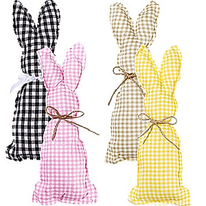 4 Pieces Easter Decor Farmhouse Rustic Bunny Decor Stuffed Bunny Ornaments Easter Centerpiece Decorations Easter Rabbit Figurine for Easter Basket Fillers Tiered Trays (Chic Style)
