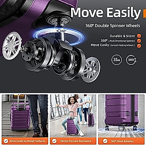 SHOWKOO Luggage Sets Expandable PC+ABS Durable Suitcase Sets Double Wheels TSA Lock 4 Piece Luggage Set Purple