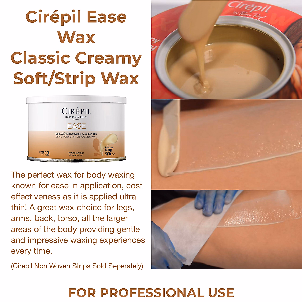 Cirepil - Ease Wax - 400g / 14.11 oz Wax Tin - Unscented - Creamy Texture - Perfect for Large Areas - Best for Fine Hair & Dry Skin Types - Strips Needed