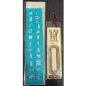 6 Egyptian Pharaoh Papyrus Blank Bookmarks Book Marks Book Mark + 2 Plastic Stencil Ruler Write Your Name Papyri Hieroglyphic Hieroglyphics Alphabet History Teaching Educational Set Art Scrapbooking