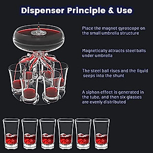 Shot Dispenser Party Drink Dispenser with 6 Shot Glasses Set - Acrylic Touchless Liquor Dispenser and Holder Shot Pourer for Beverage | Cider | Cocktail - Fun Bar Accessories Home Gifts (V2S LED)