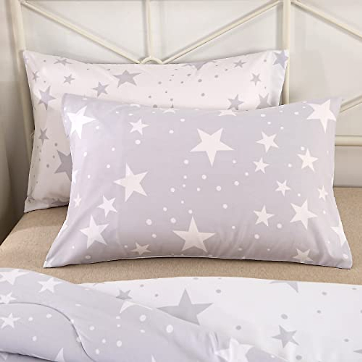 Qucover Star Comforter Set Full Size, 3-Piece Reversible Grey & White Star Pattern Bedding Comforter Set for Boys, Girls, Teen, Super Soft Warm Winter Thick Comforter with 2 Pillowcase, 79x90 in