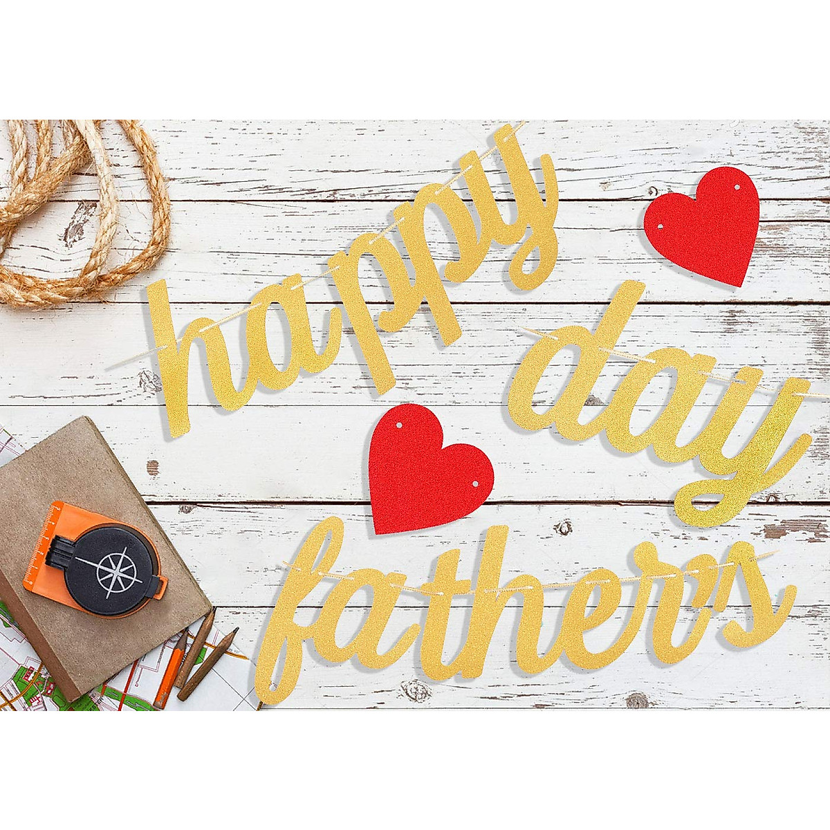 Aozer Happy Fathers Day Banner Gold Glitter Father's Day Banner Rustic Fathers Day Party Decorations