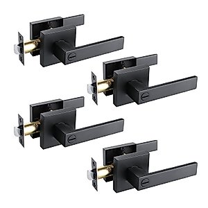 DYM Bath Room Door Lock with Heavy Duty Door Lever Made from Zinc Alloy and Matte Black Finished,FYMON3503-BM-BK-4P, 4 Pack
