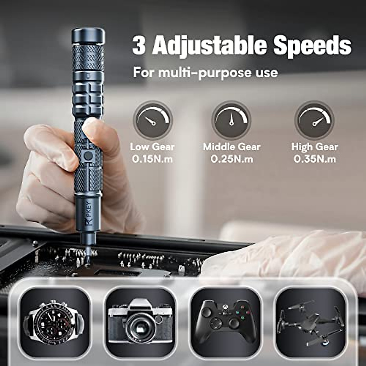 PKEY Cordless Electric Screwdriver Set, Mini Electric Screwdriver, 28 Magnetic Bits, 3 Gears Torque, Two batteries，Rechargeable Portable Repair Tool Kit for Electronics Laptops Clocks Glasses Camera