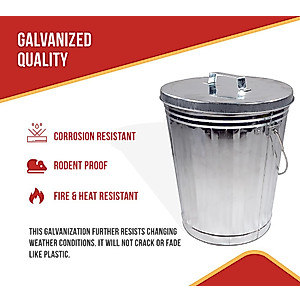 Mytee Products Galvanized Trash Can w/Lid Ideal for Trailers - 6 Gallon Steel Mounted Small Outdoor Garbage Can for Home, Office, Bathroom, Kitchen - Fire and Heat Resistant
