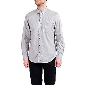 BURBERRY Men's Fred Houndstooth Long Sleeve Button Down Shirt US S IT 48 Gray/White